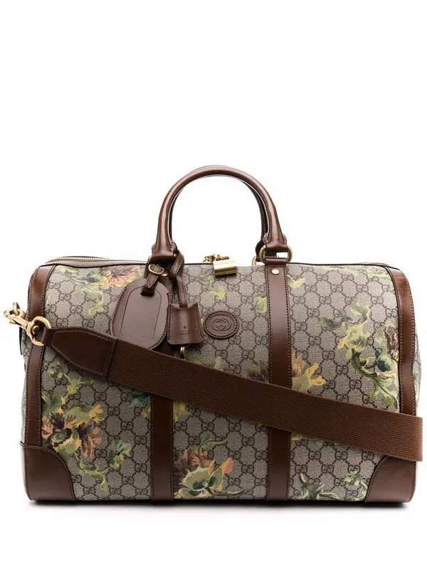 Gucci Gg Supreme Carnation Print Duffle Bag - Neutrals