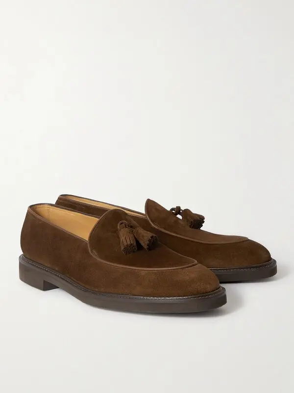 John Lobb Edmond Suede Tasselled Loafers Uk 10 - Brown  display picture 2