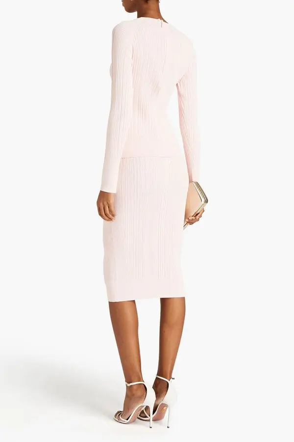Herve Leger Cutout Twisted Ribbed Bandage Top - Pastel Pink