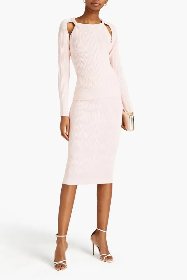 Herve Leger Cutout Twisted Ribbed Bandage Top