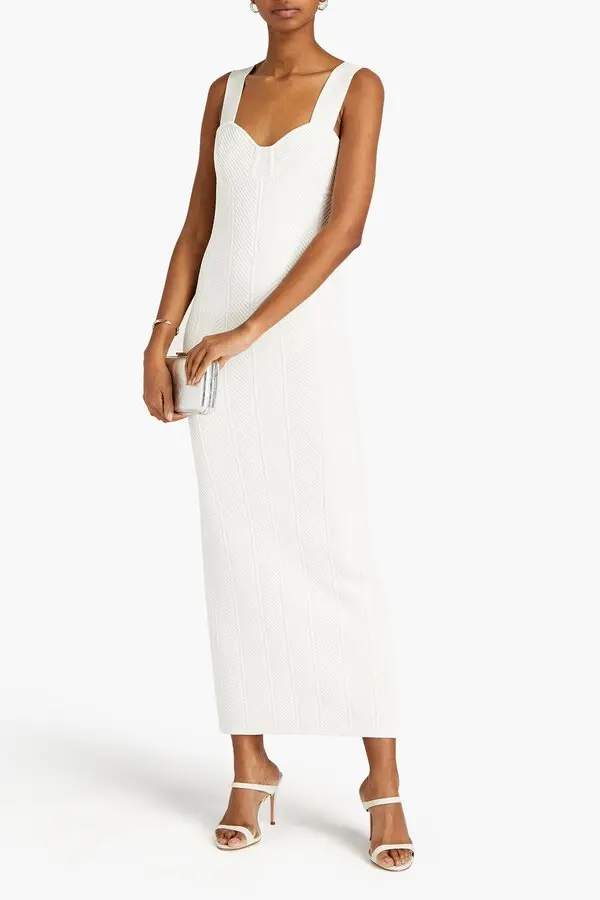 Herve Leger Ribbed Bandage Maxi Dress In White - 80% Off | Editorialist