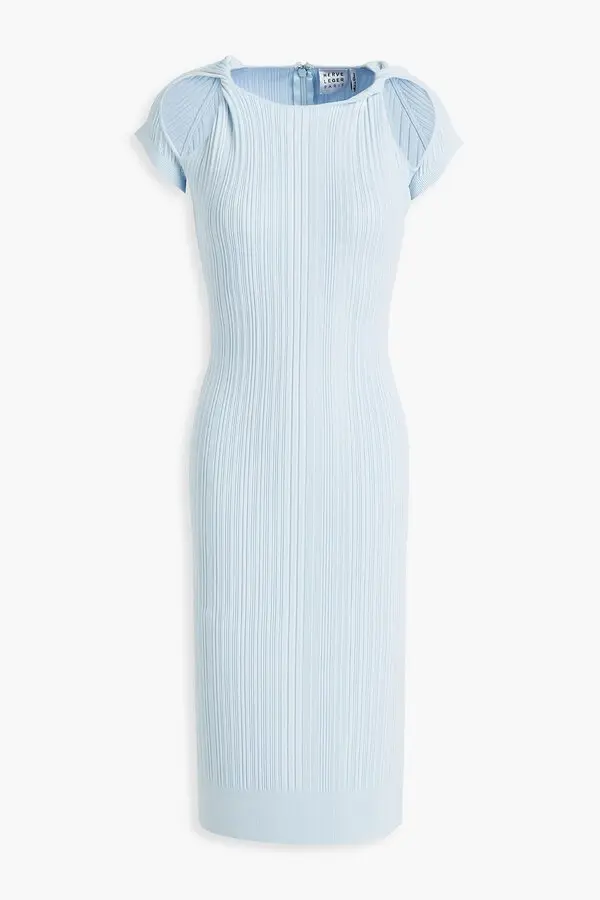 Herve Leger Cutout Twisted Ribbed Bandage Dress - Sky Blue