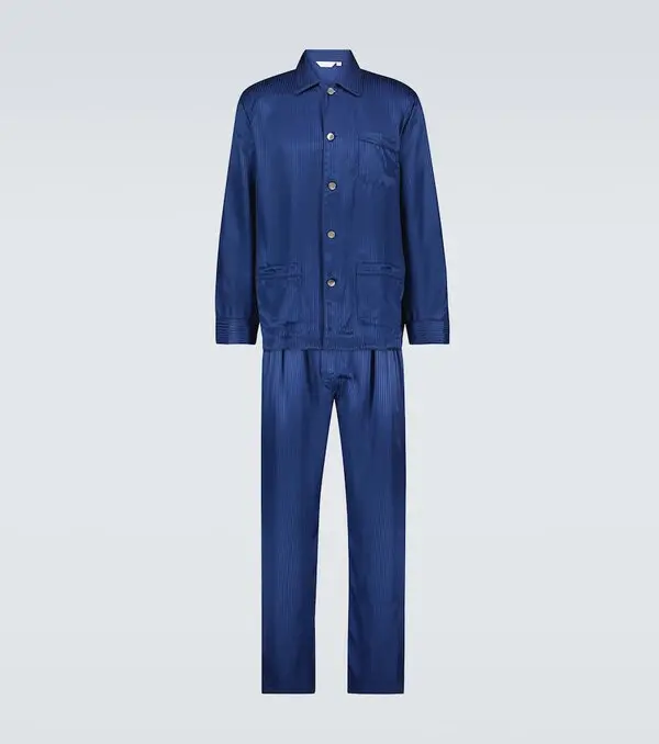 Derek Rose Woburn Striped Silk Pajama Set - Blue