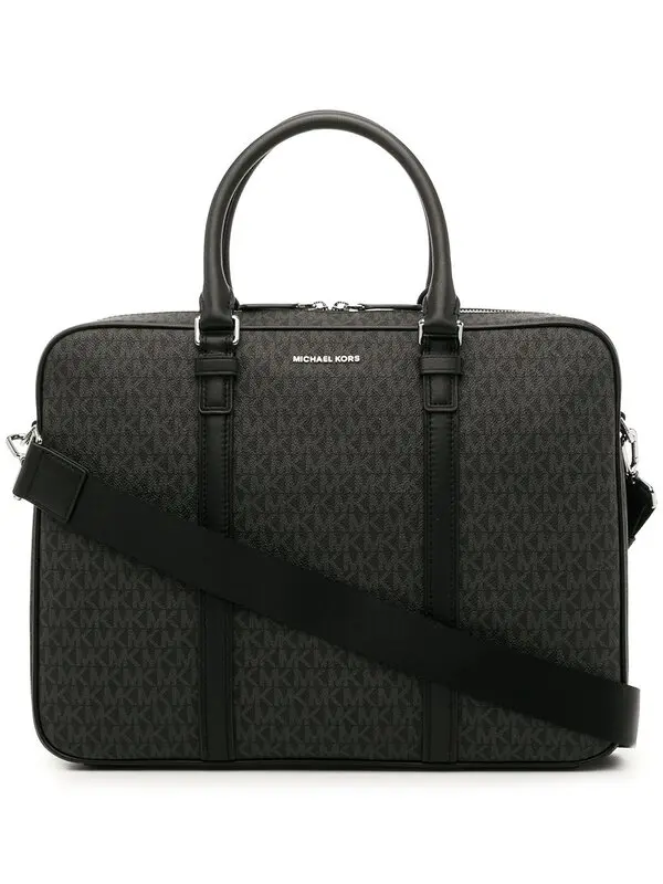 Michael Kors Monogram-print Leather Briefcase - Black
