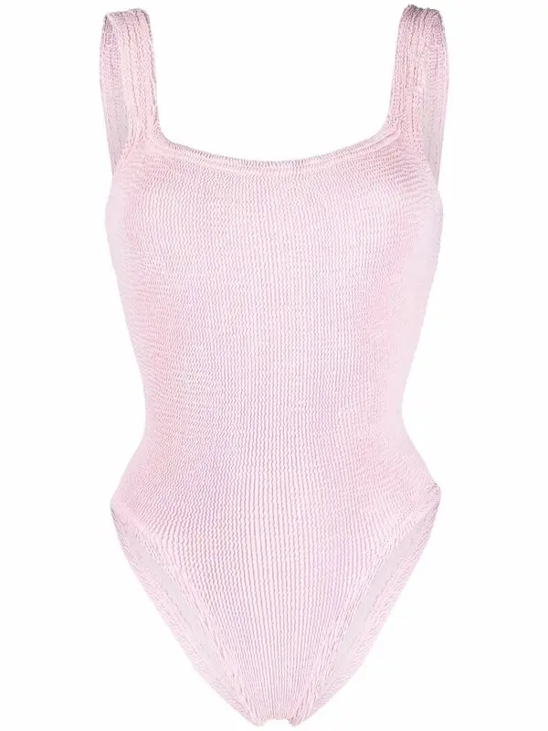 Hunza G Square Neck Ribbed Knit Swimsuit - Pink
