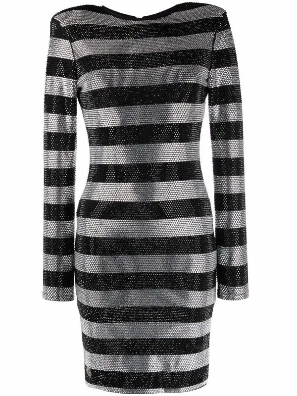 Philipp Plein Crystal-stripes Fitted Mini Dress - Black