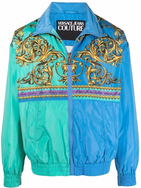 Versace Baroque-print Panelled Jacket - Blue