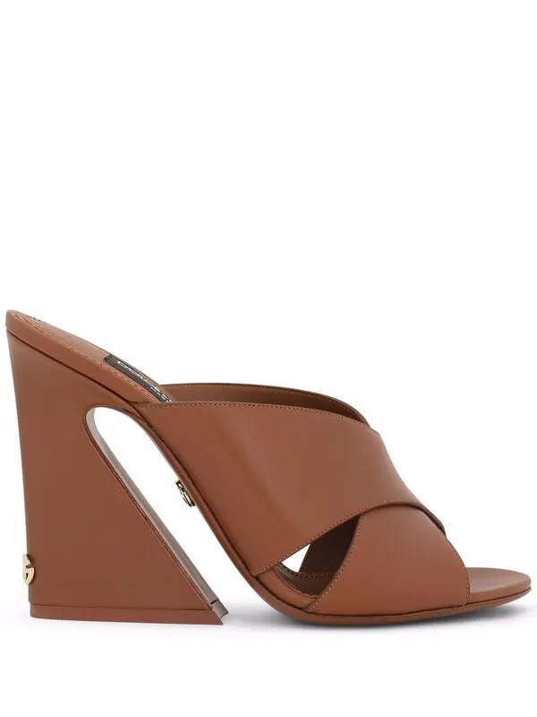 Dolce & Gabbana Leather Sandals With Tapered Heel - Brown