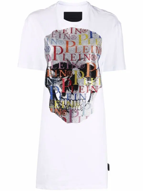 Philipp Plein Skull Rhinestone T-shirt Dress
