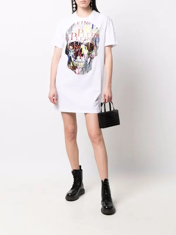 Philipp Plein Skull Rhinestone T-shirt Dress