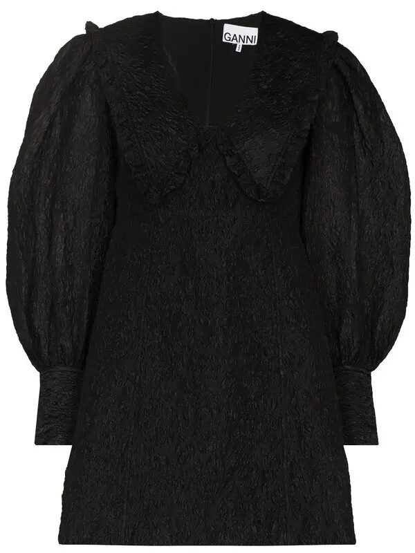 GANNI Balloon-sleeve Jacquard Mini Dress - Black