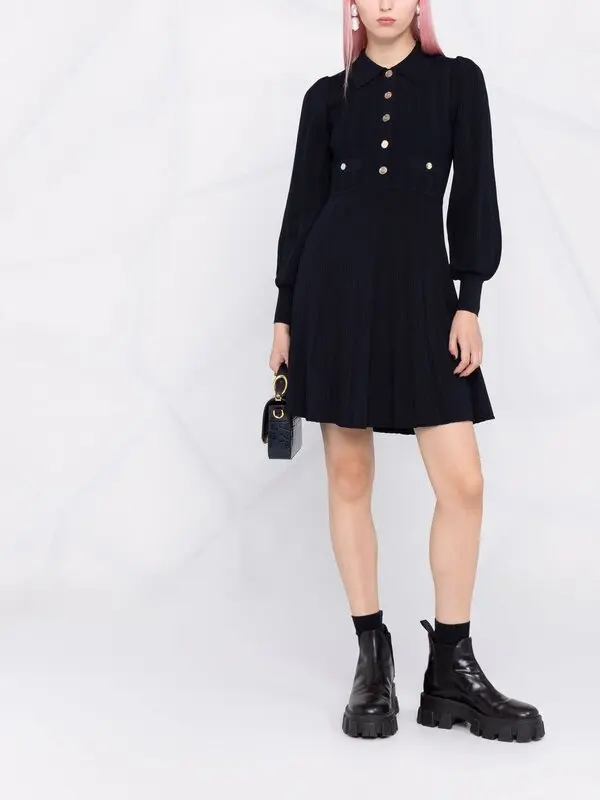 sandro lison short knit dress Sandro Lison Button-Up Flared Dress - Blue