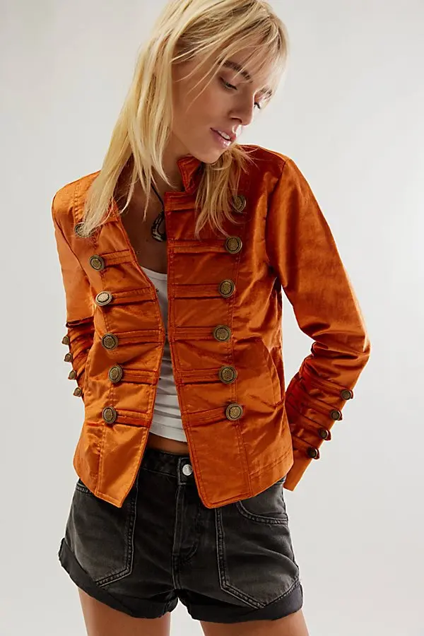 Free People Velvet Military Jacket