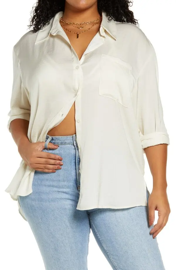 OPEN EDIT Button-up Satin Shirt