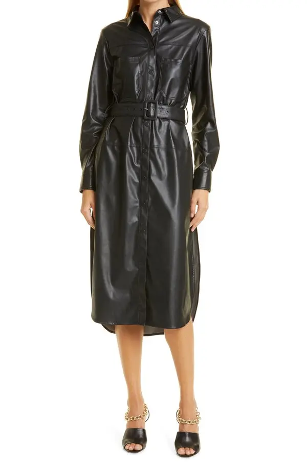 Ted Baker London Barrkir Long Sleeve Faux Leather Shirtdress In Black - 61%  Off | Editorialist
