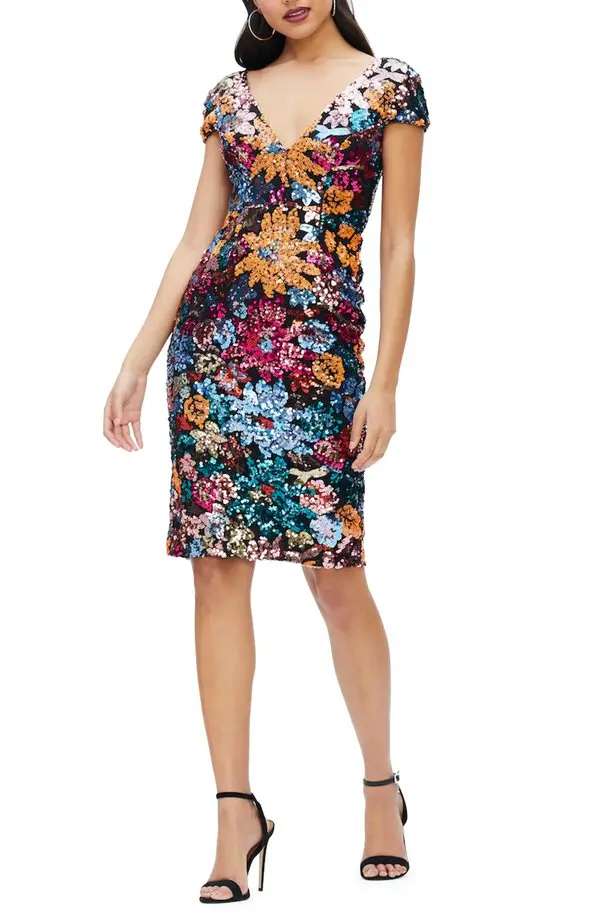 dress the population allison dress Dress the Population Black Label Allison Cap-Sleeve Sequin Midi Dress
