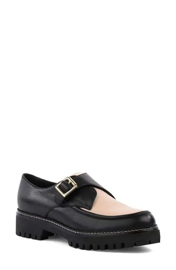 Seychelles Catch Me Monk Strap Loafer In Black/white Leather