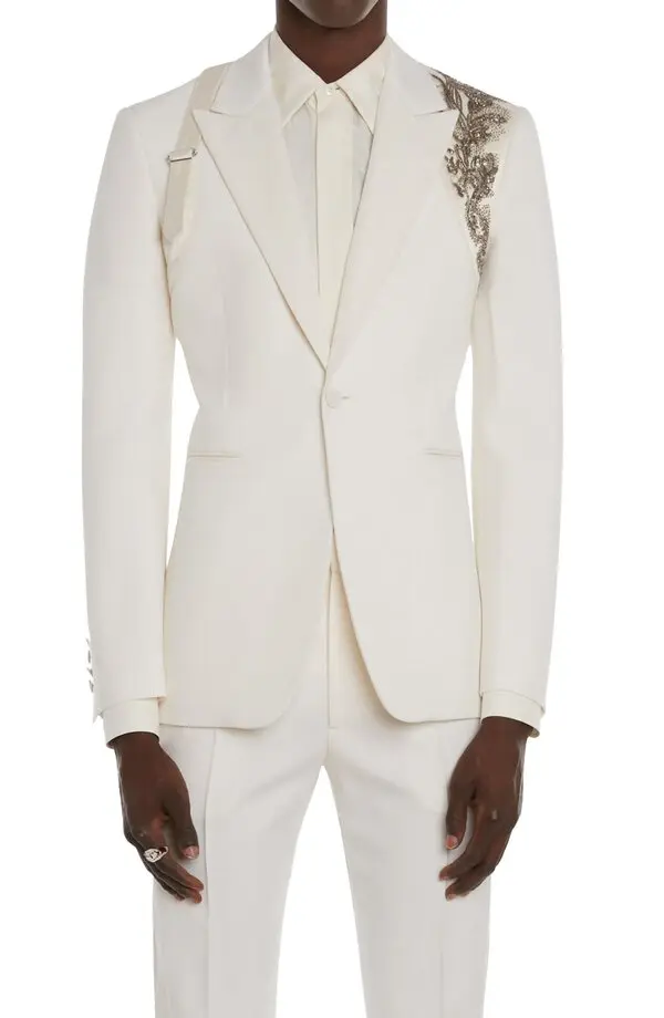 Alexander Mcqueen Beaded Harness Wool Tuxedo Jacket - Ivory