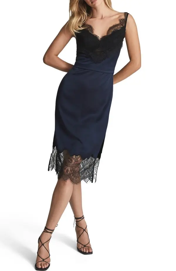 reiss navy lace dress Anais Draped Lace Dress