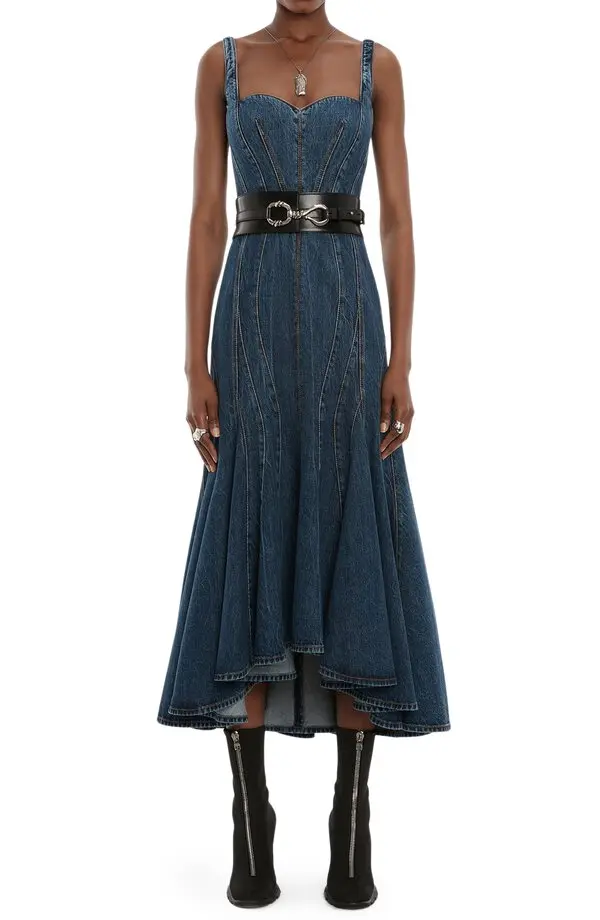Alexander Mcqueen High-Low Denim Dress - Medium Wash | Editorialist