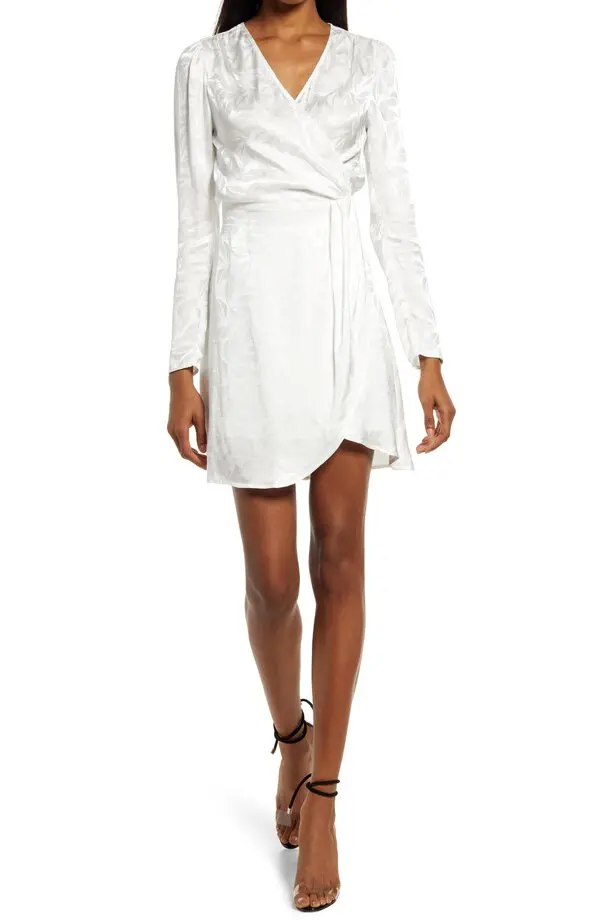 Nsr Nara Faux Wrap Long Sleeve Dress - Ivory | Editorialist