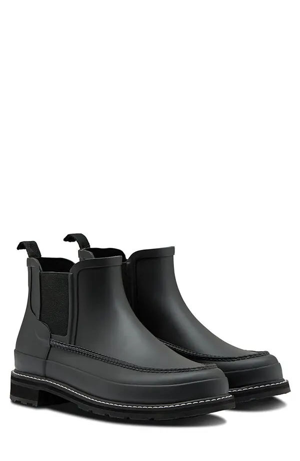 Hunter Moc Toe Waterproof Chelsea Rain Boot In Black/Black  display picture 2