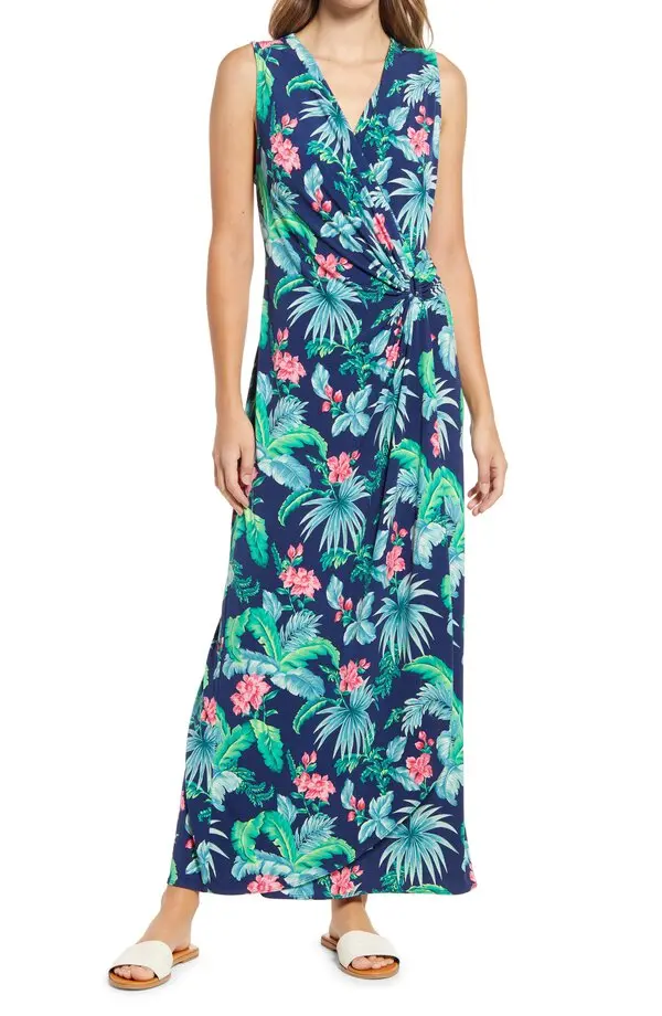 Tommy Bahama Clara Floral Isle Sleeveless Knit Maxi Dress - Island Navy |  Editorialist