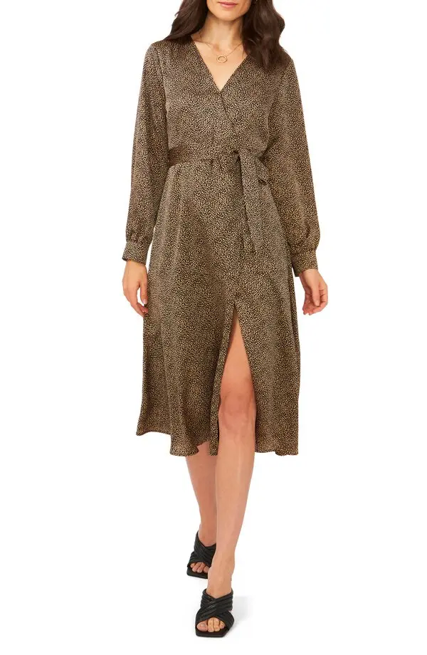 vince camuto brown dress Vince Camuto | Dresses | Vince Camuto Tiered Brown And Gold Metallic Midi  Dress