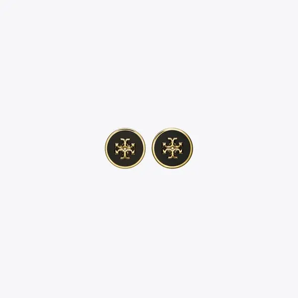 Tory Burch Icon Enamel Circle-stud Earrings - Tory Gold/black