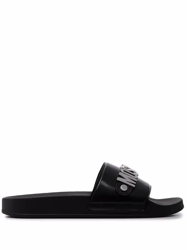 Moschino Logo-lettering Pool Slides - Black