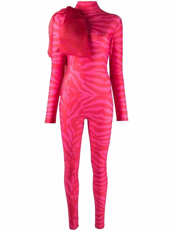 ATU BODY COUTURE Tiger-print Catsuit With Organza Bow - Pink