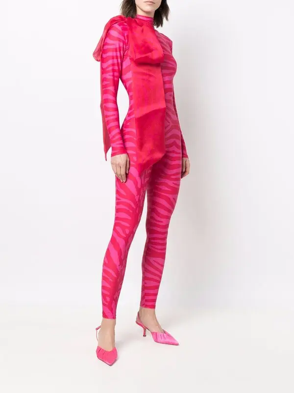 ATU BODY COUTURE Tiger-print Catsuit With Organza Bow - Pink