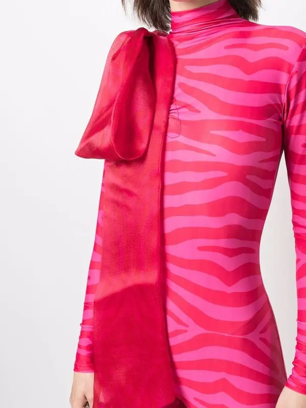 ATU BODY COUTURE Tiger-print Catsuit With Organza Bow - Pink