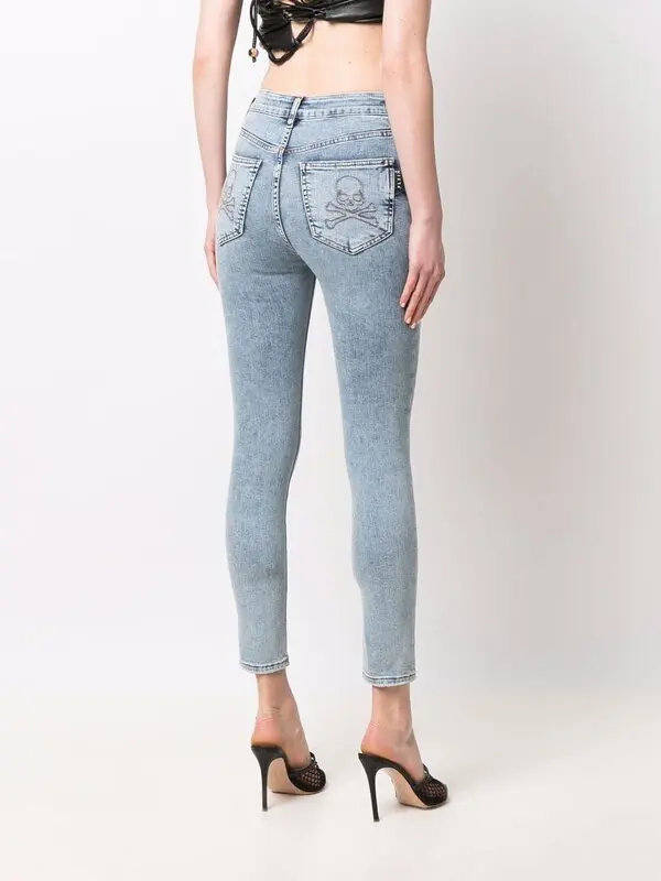 Philipp Plein Skinny Jeans With Skull Embroidery - Blue