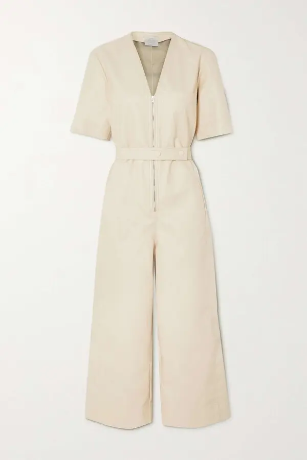 Stella McCartney Cropped Belted Vegetarian Leather Jumpsuit