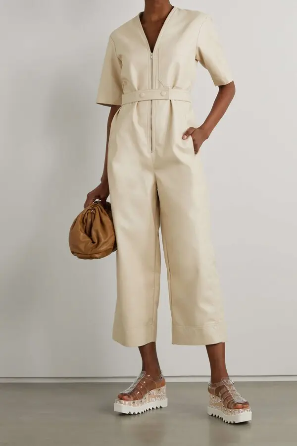 Stella McCartney Cropped Belted Vegetarian Leather Jumpsuit