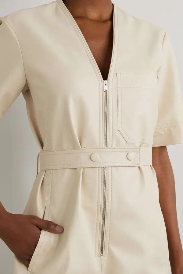 Stella McCartney Cropped Belted Vegetarian Leather Jumpsuit