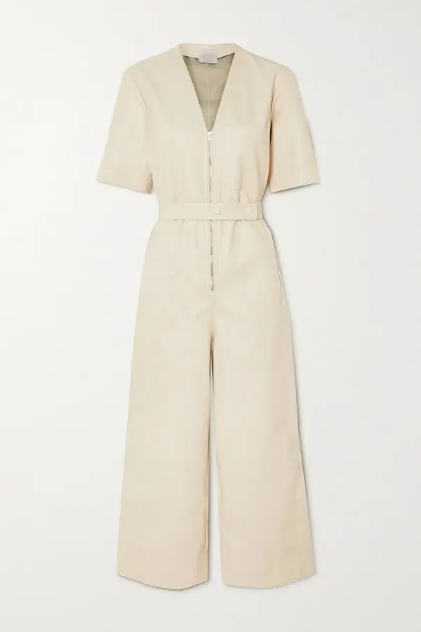 Stella McCartney Cropped Belted Vegetarian Leather Jumpsuit - Neutrals
