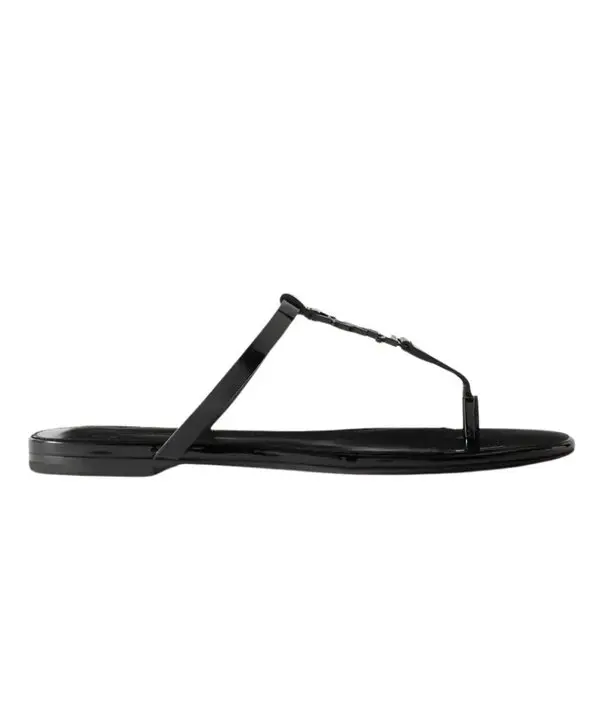 Saint Laurent Cassandra Logo-Embellished Patent-Leather Sandals