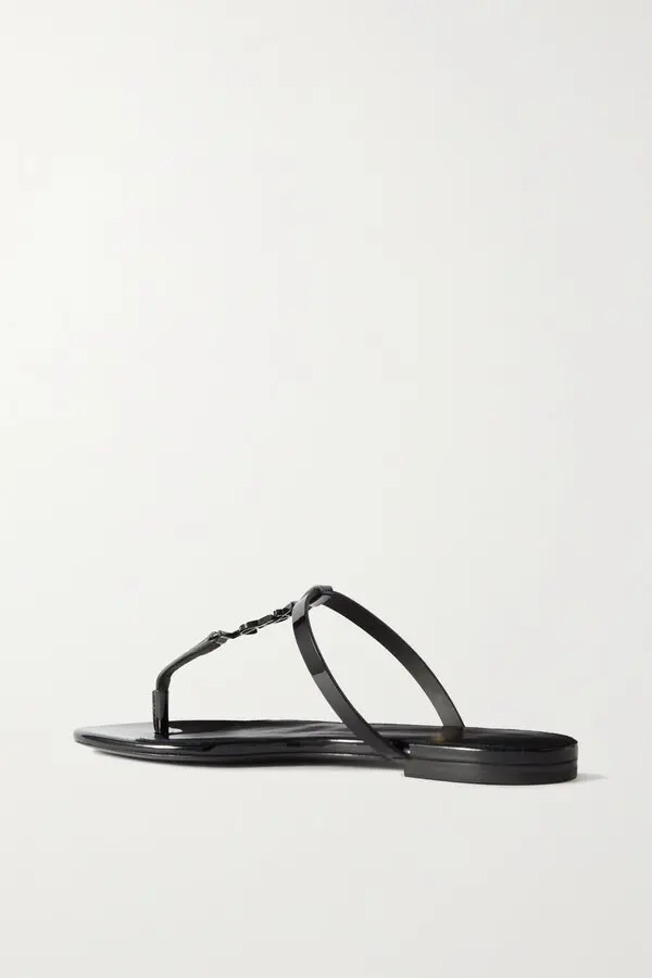 Saint Laurent Cassandra Logo-embellished Patent-leather Sandals