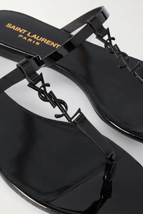 Saint Laurent Cassandra Logo-embellished Patent-leather Sandals