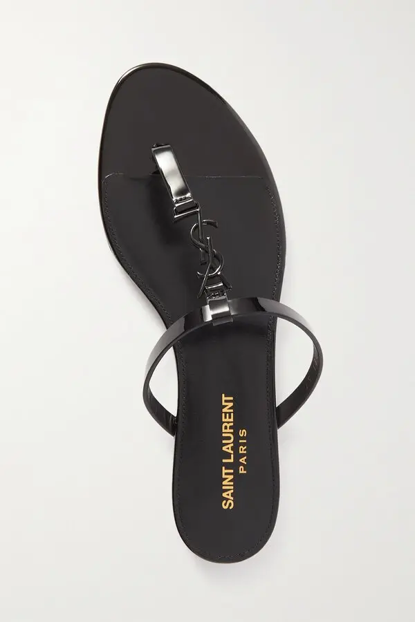 Saint Laurent Cassandra Logo-embellished Patent-leather Sandals