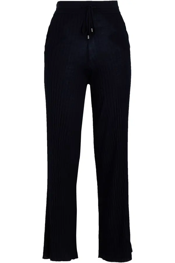 N.peal Ribbed Silk And Cashmereblend Wideleg Pants - Navy