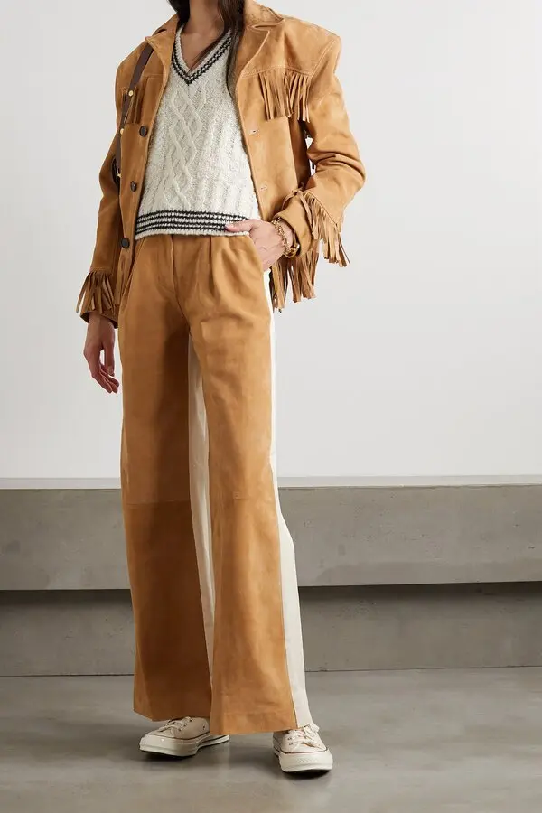 HALFBOY Paneled Suede Wide-leg Pants