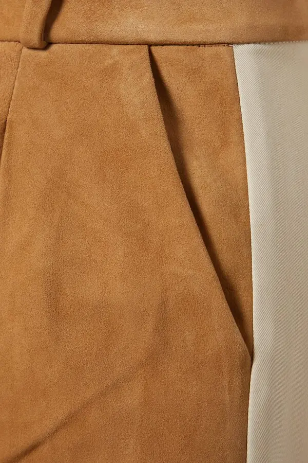 HALFBOY Paneled Suede Wide-leg Pants