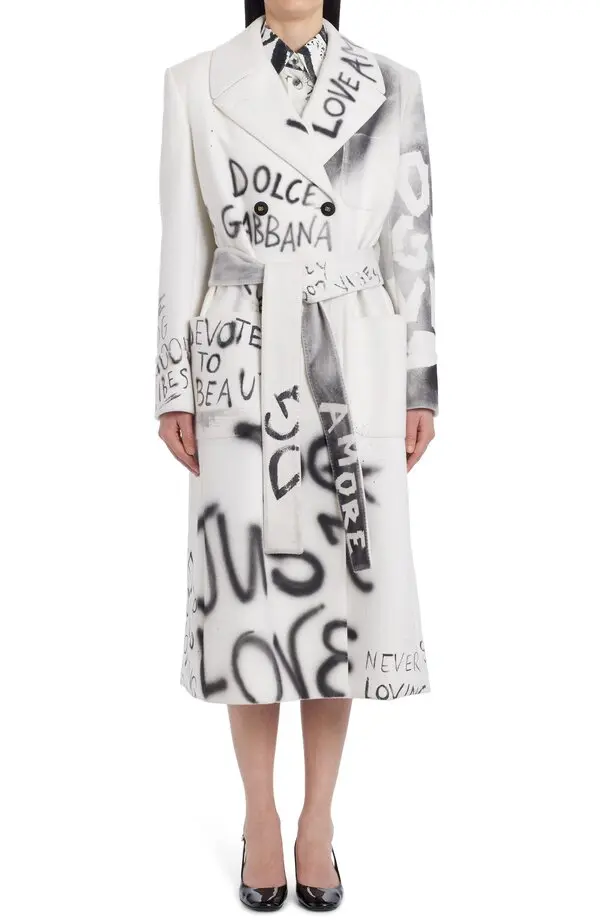 Dolce & Gabbana Graffiti Print Wool & Angora Trench Coat