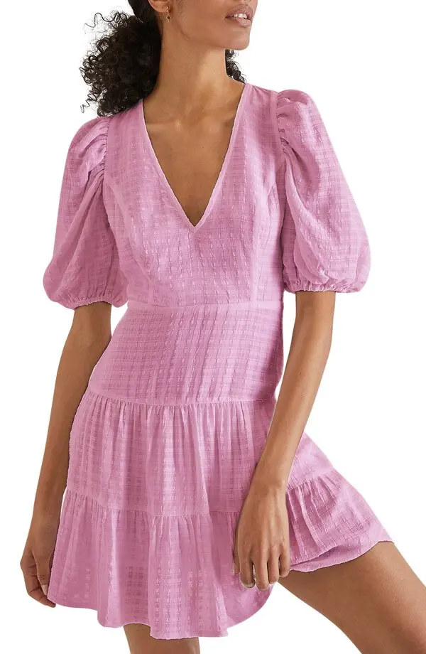 french connection pink gingham dress French Connection Gingham Seersucker Tiered Minidress - 50-Summer Lavender