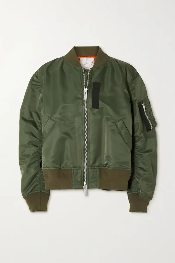 Sacai Pleated Bomber Jacket - Green | Editorialist