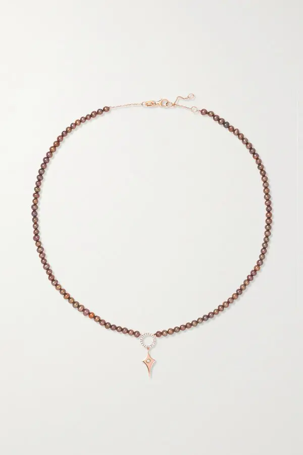 DIANE KORDAS 14-karat Rose Pearl And Diamond Necklace