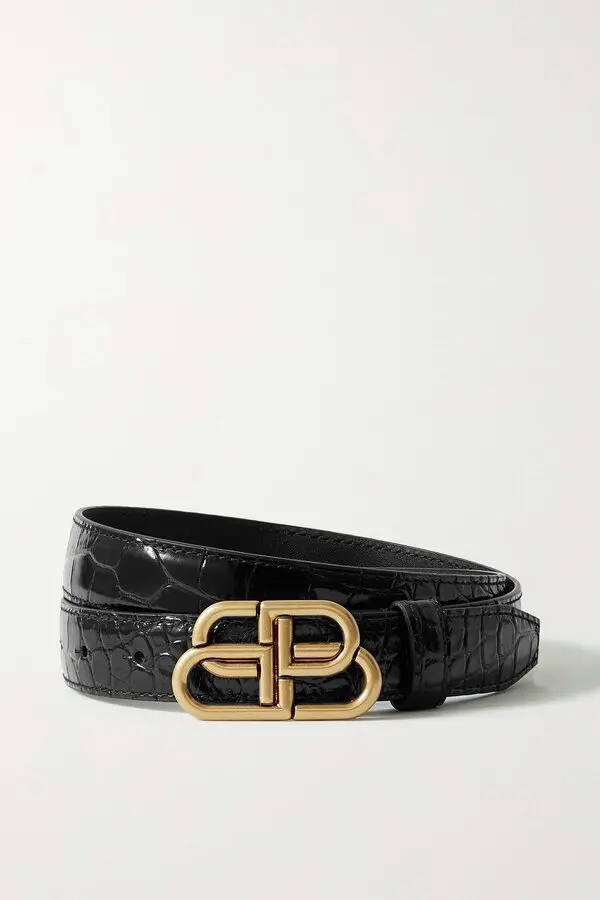 Balenciaga Bb Croc-effect Leather Waist Belt - Black